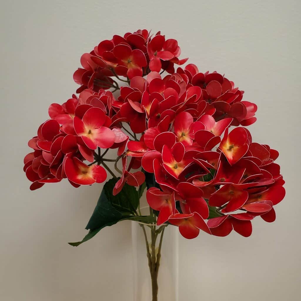47cm 5 Head 3D Printed Red Hydrangea Bunch | Calgary Event Wholesale ...